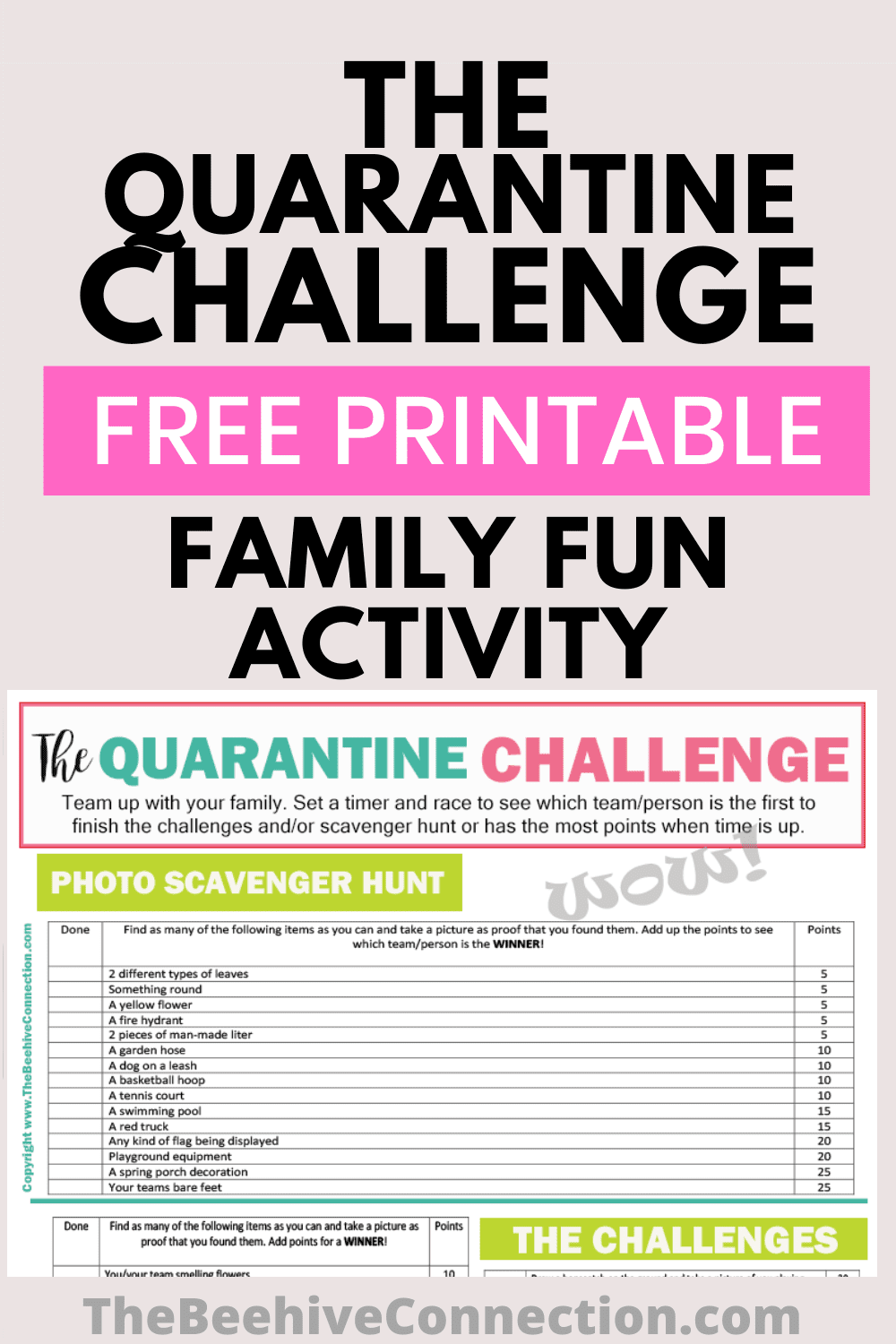 How to Keep Busy at Home: The Quarantine Challenge FREE Printable - The ...